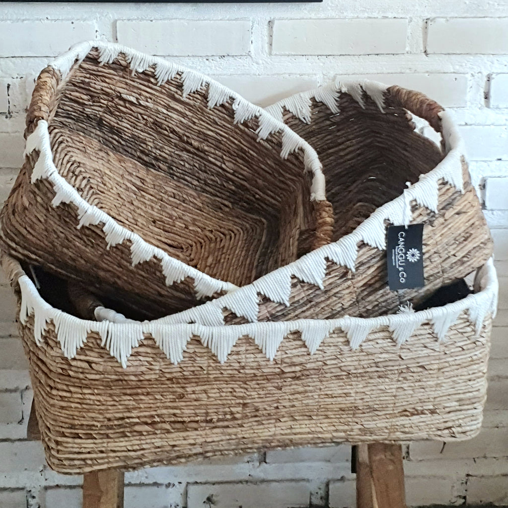 Mac Set 3 Rectangular Banana Leaf Basket Sets With Macrame – Canggu & Co