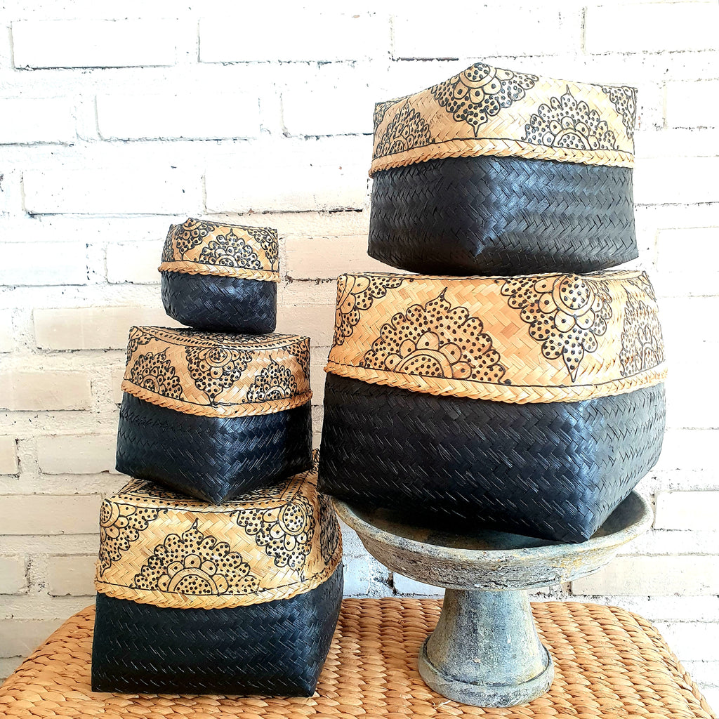 Balinese Keben Hand Painted White Natural Bamboo Prayer Box Sets ...