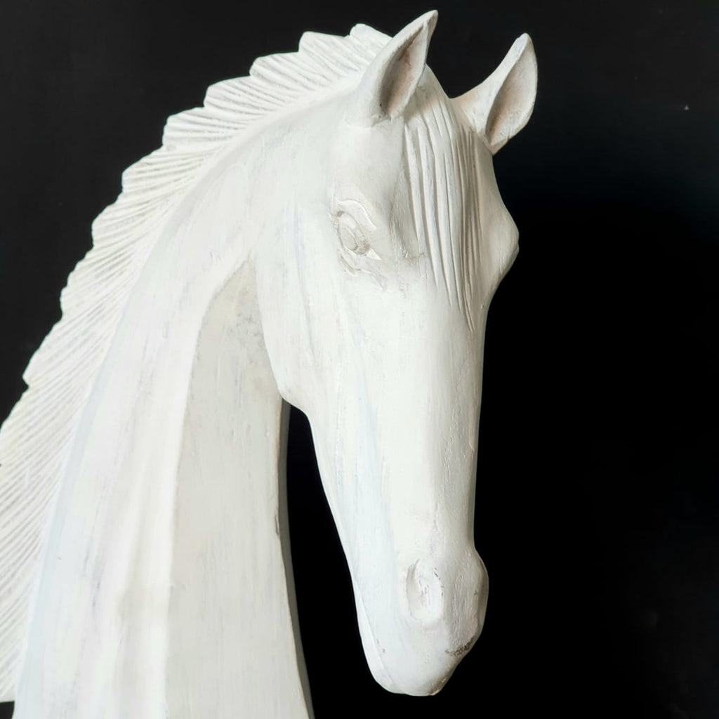 Carved Wooden Horse Head Statue White Style – Canggu & Co