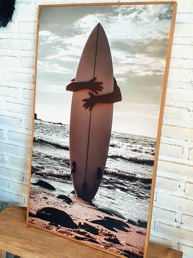 Surfing Embrace Photo With Wooden Frame – Canggu & Co