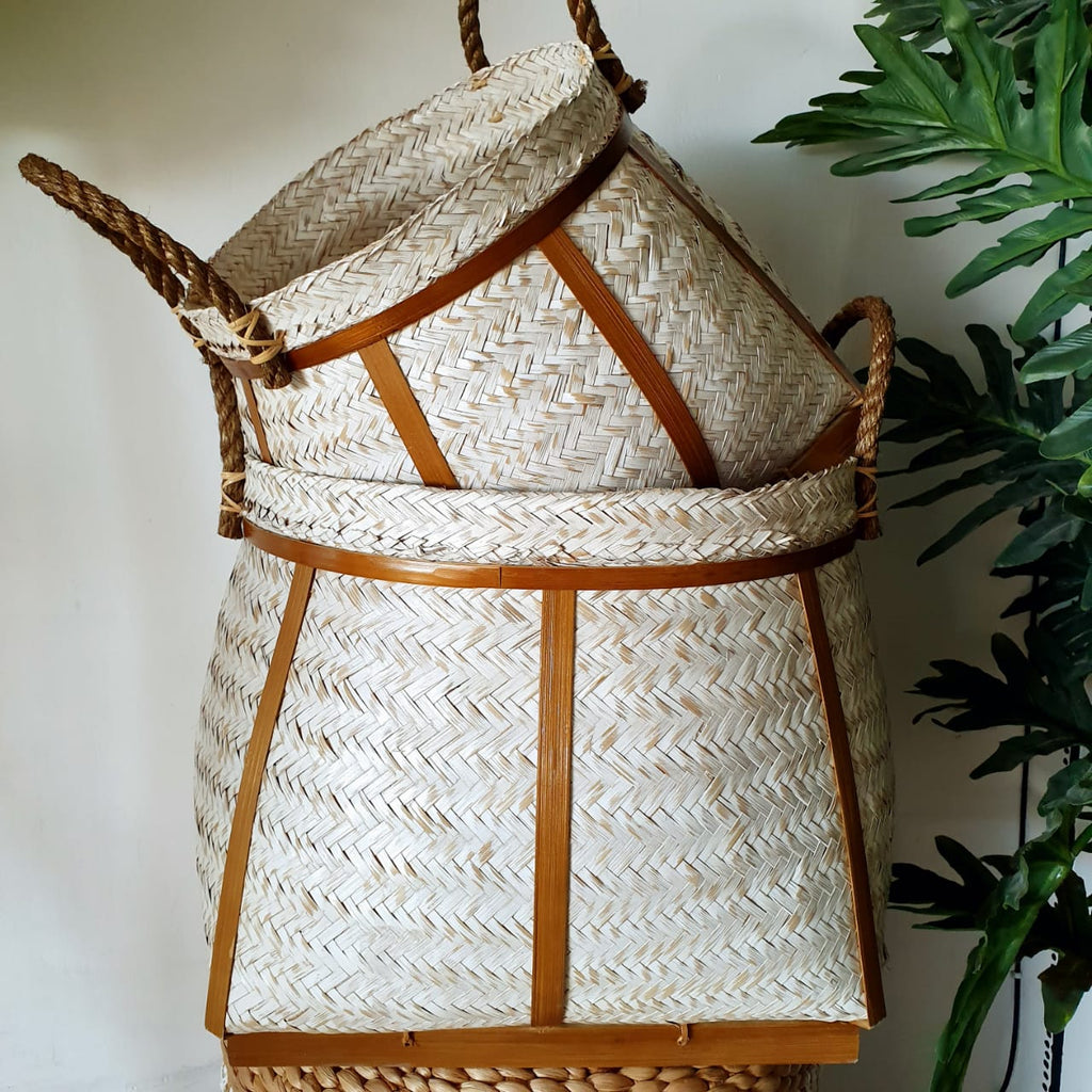 White Washed Bamboo Basket Set With Jute Handles – Canggu & Co