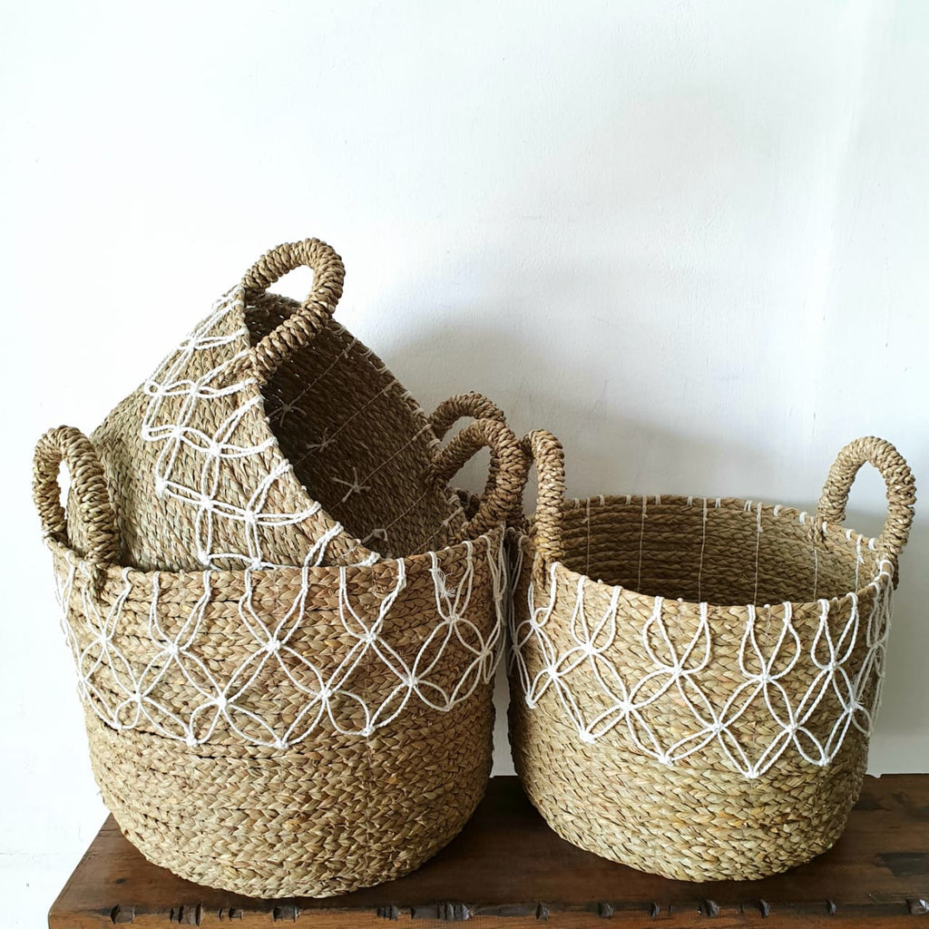 Mac Set 3 Natural Woven Straw Grass & Macrame Basket Set – Canggu & Co