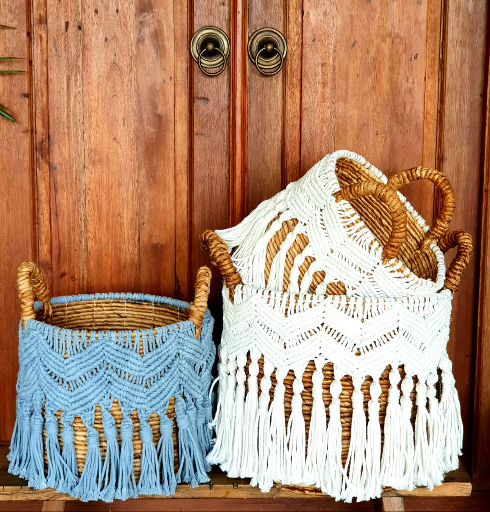 Mac Set 2 Vintage Style Banana Leaf And Macrame Basket Set – Canggu & Co