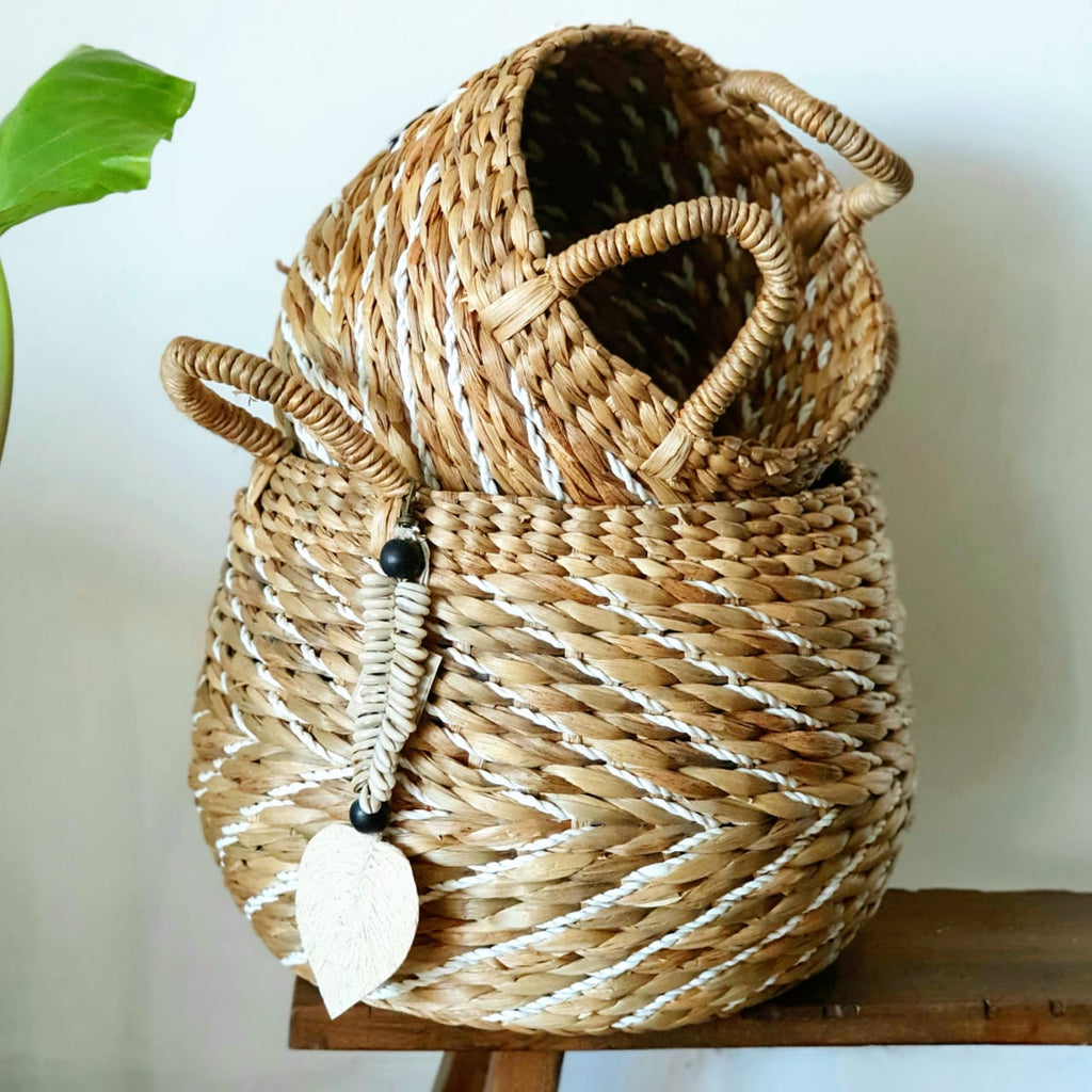 Set 2 Round Banana Leaf & Raffia Basket – Canggu & Co