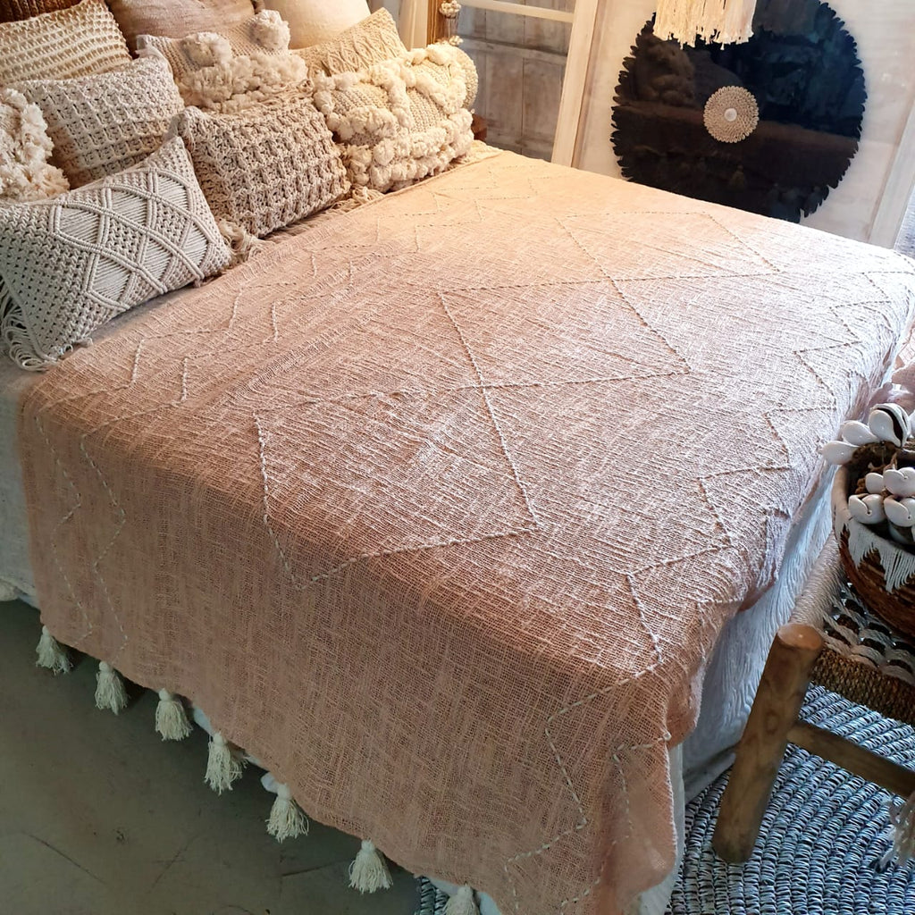Peach Colored Throw With Zig Zag Stitch Pattern – Canggu & Co