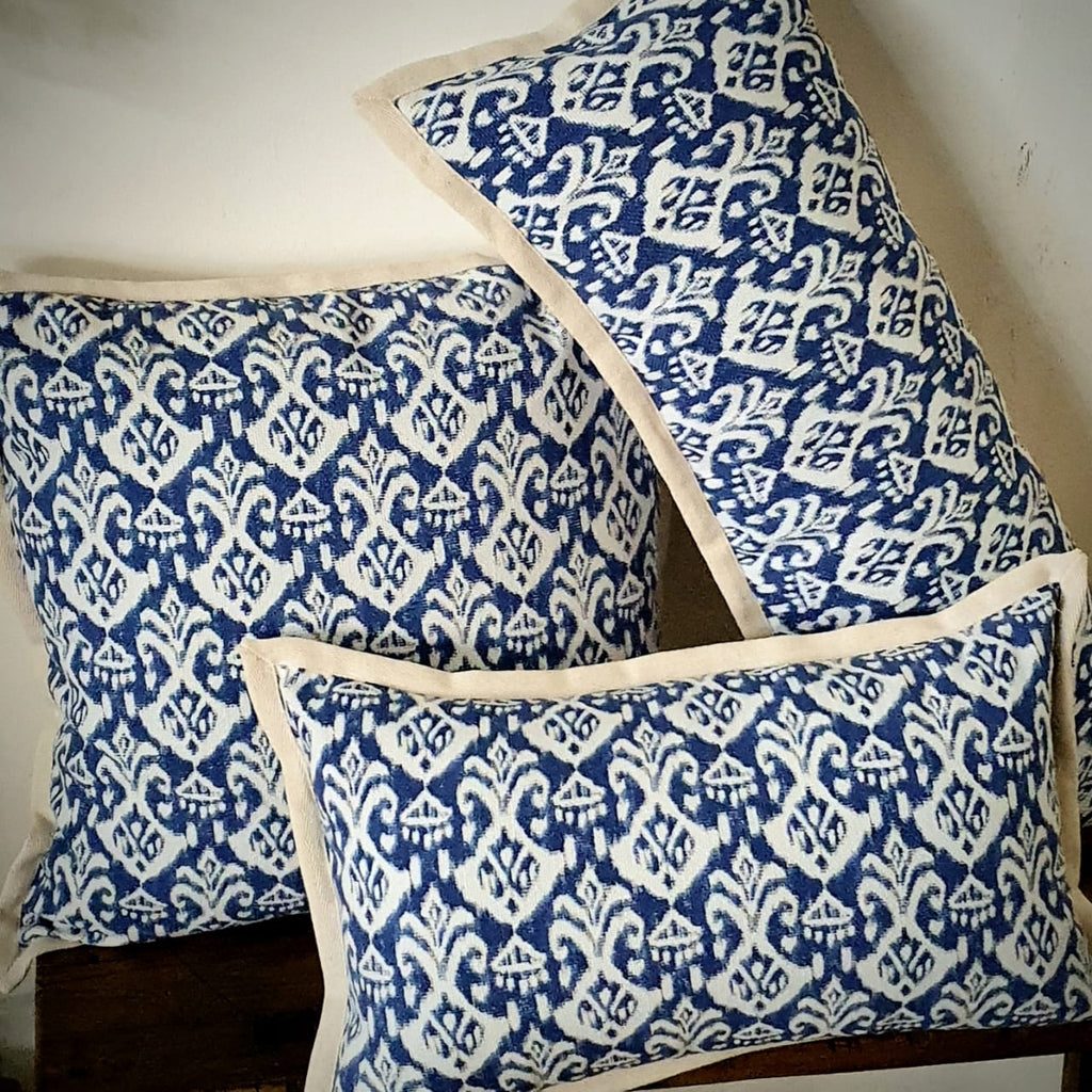 Dark Blue Sundanese Pattern Cushion With Hemmed Edges – Canggu & Co