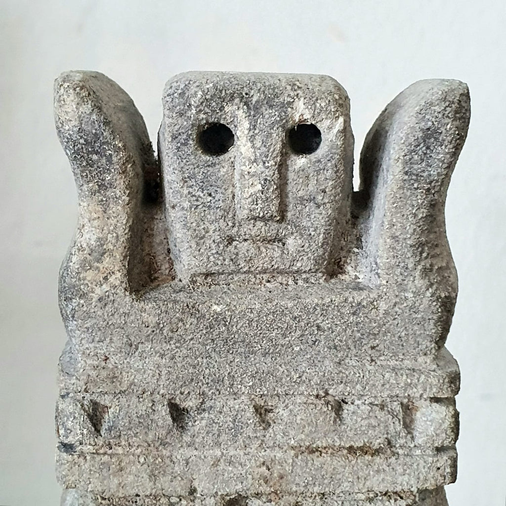 Carved Grey Stone Man On Stand – Canggu & Co
