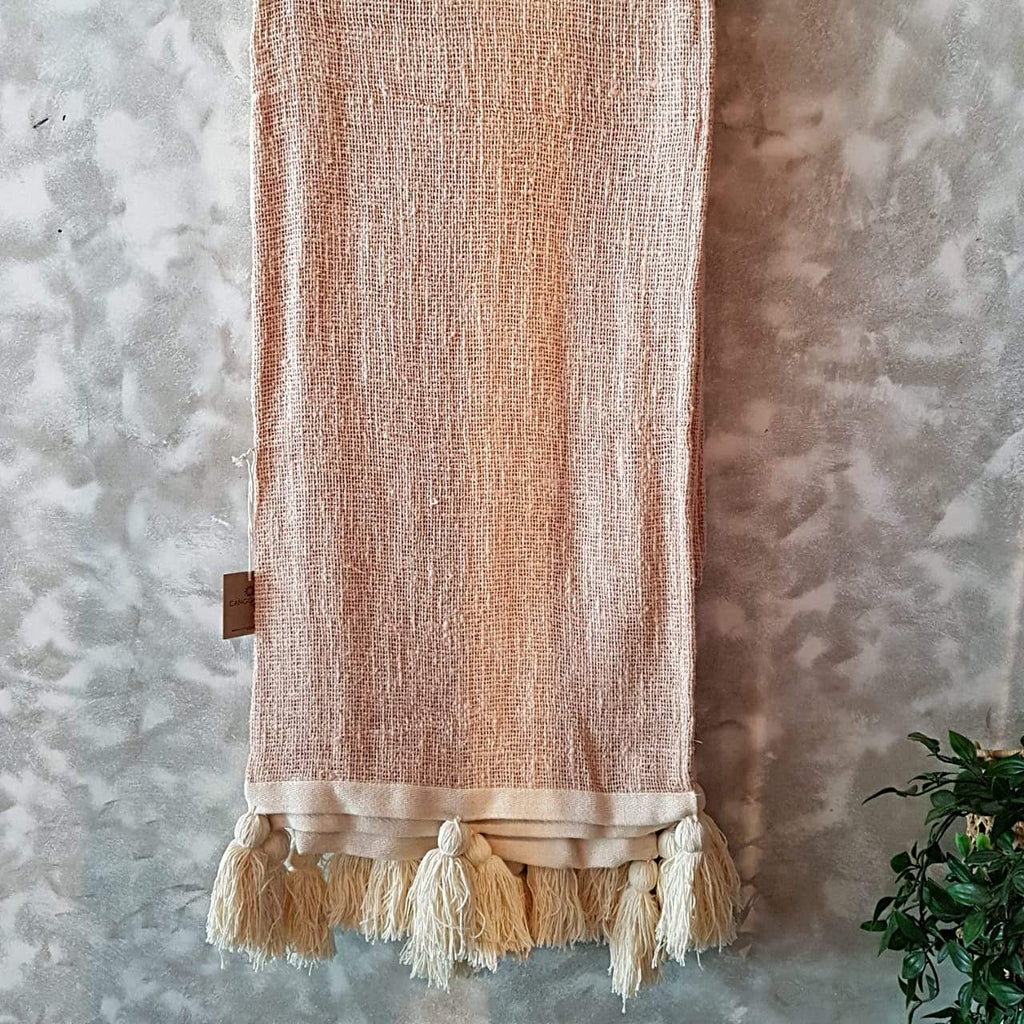 Light Pink Raw Cotton Throw With Tassels – Canggu & Co