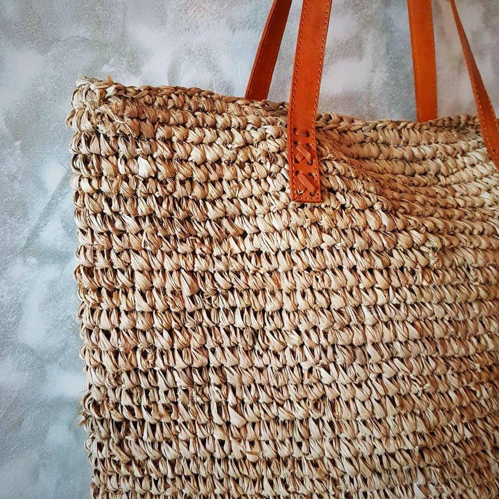 Natural Woven Straw Grass Rectangular Bag With Leather Strap – Canggu & Co