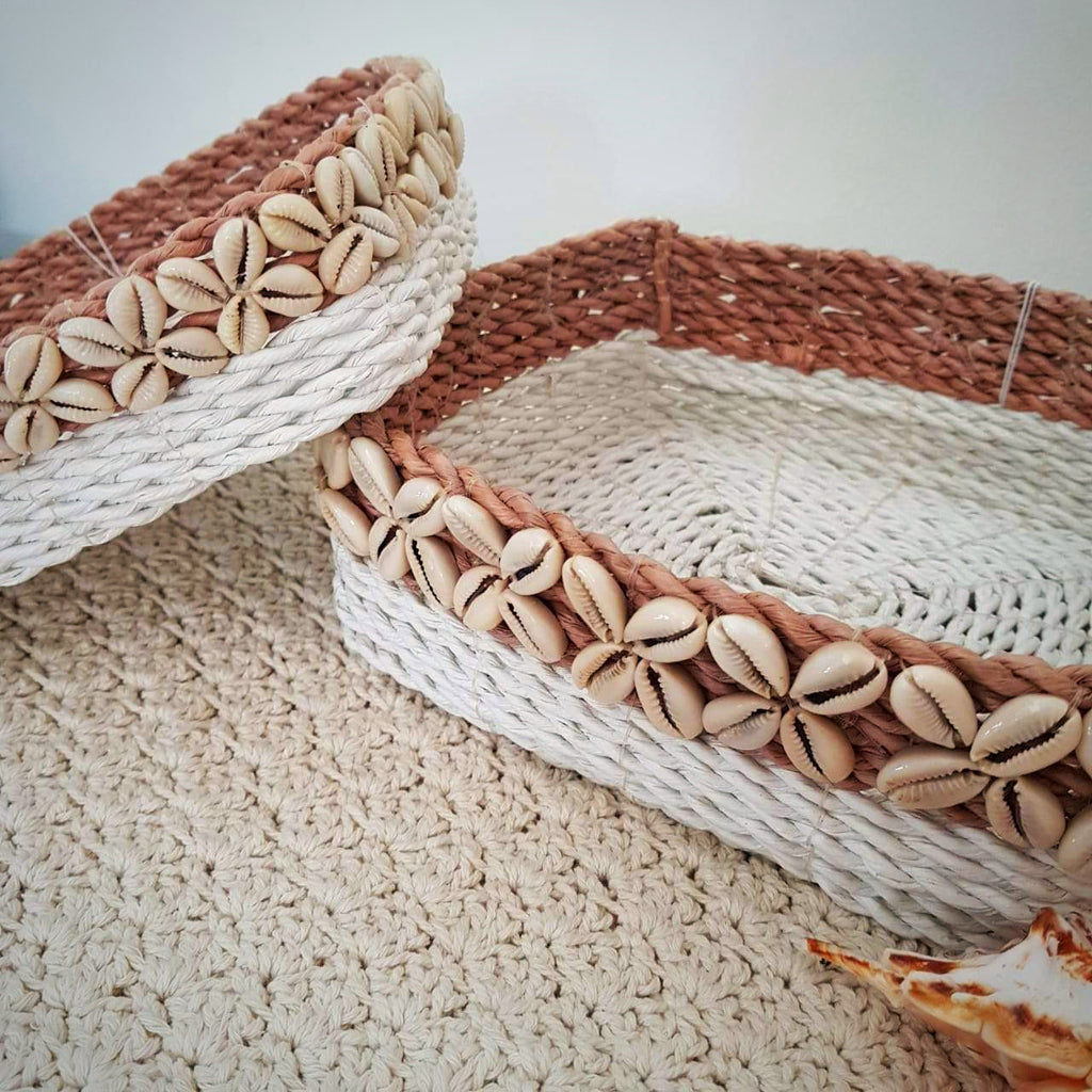 Set 2 Square Small Raffia Basket With Cowrie Shells – Canggu & Co