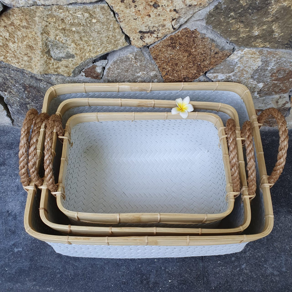 Set 3 Rectangle Bamboo Basket With Rope Handle – Canggu & Co
