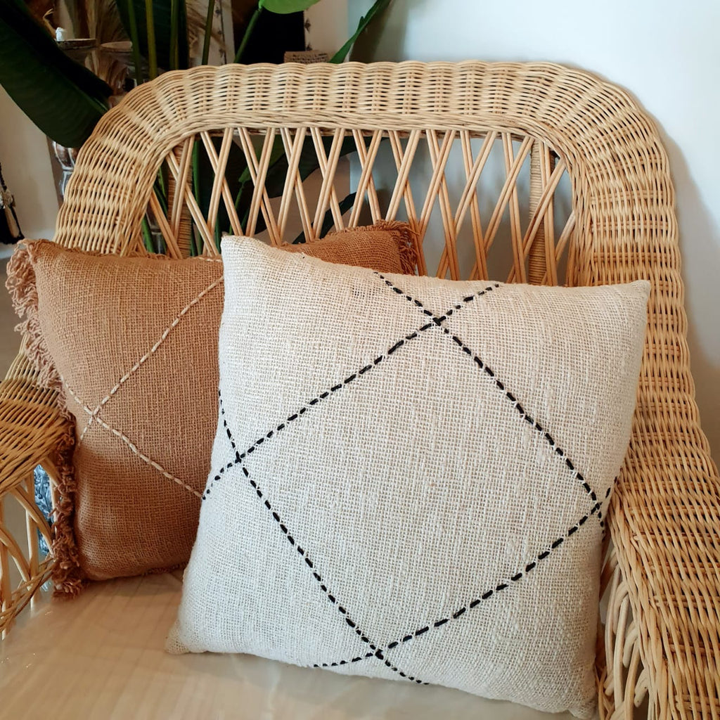 Black Stitch Diamond Pattern White Raw Cotton Cushion – Canggu & Co
