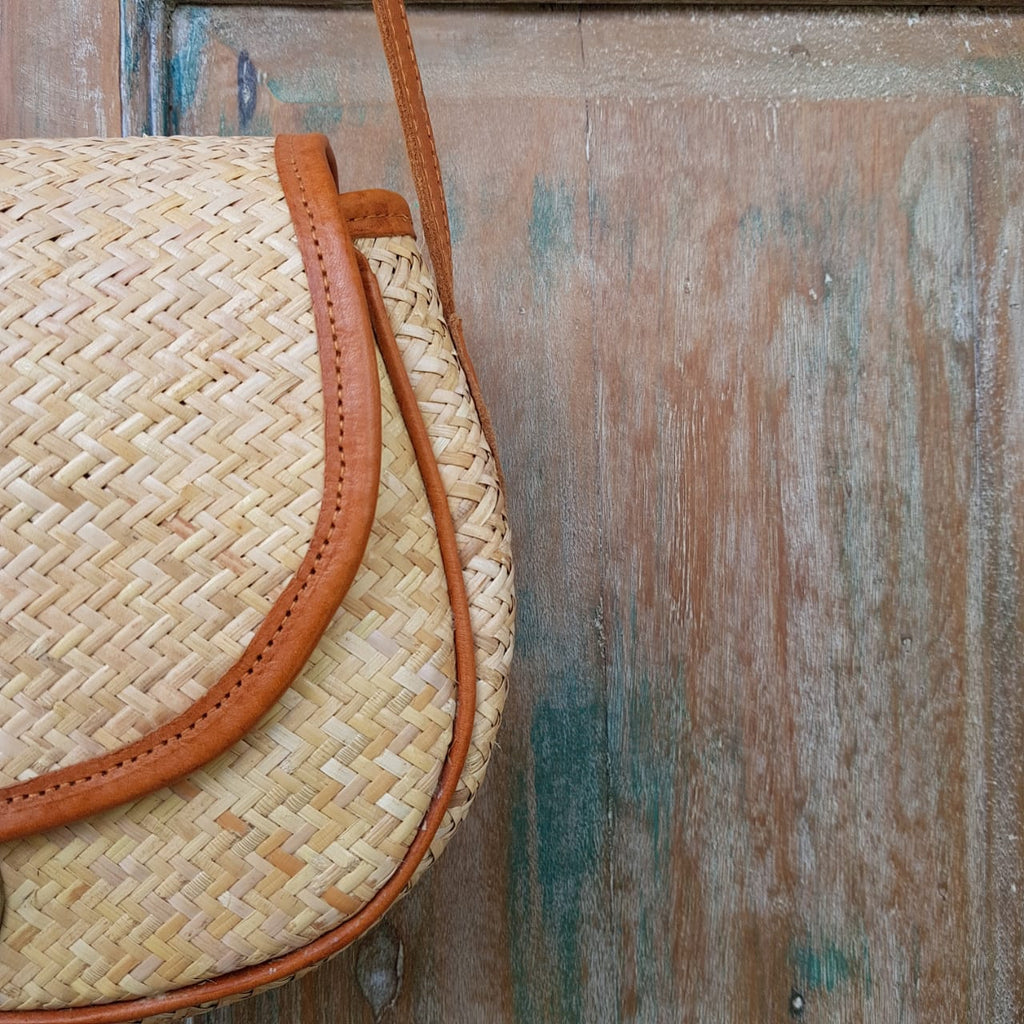 Rattan & Leather Half Round Shoulder Bag – Canggu & Co