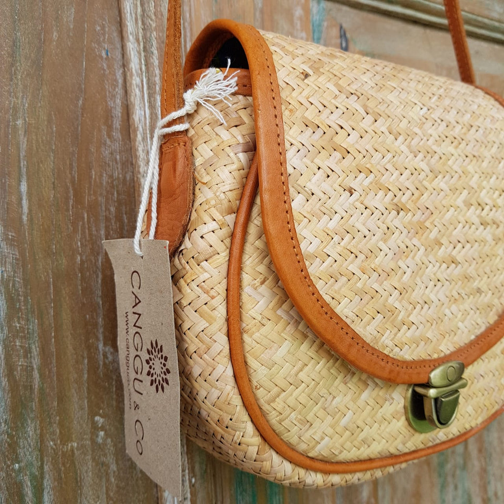 Rattan & Leather Half Round Shoulder Bag – Canggu & Co
