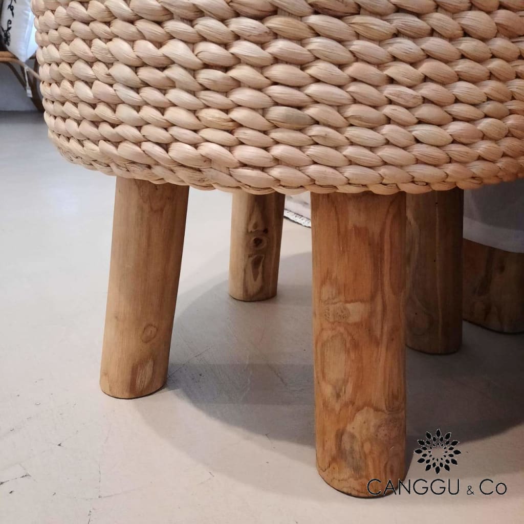 Round Water Hyacinth Stool With Long Wooden Legs – Canggu & Co