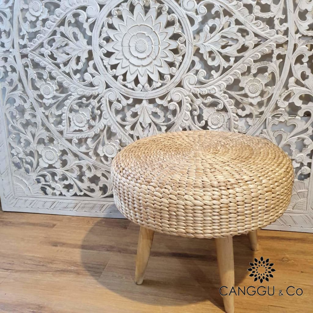 Round Water Hyacinth Stool With Triangular Legs – Canggu & Co