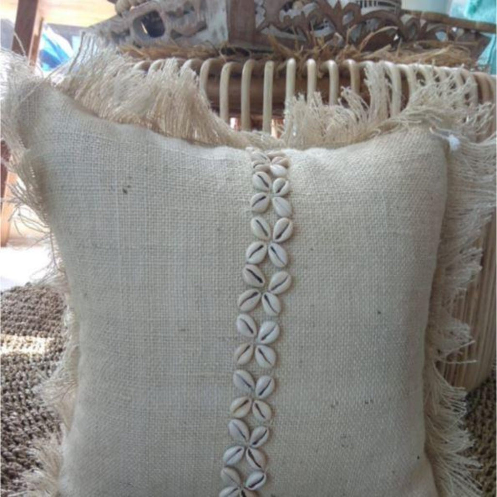 Cowrie Shell Pattern Jute Cushion With Fringe – Canggu & Co
